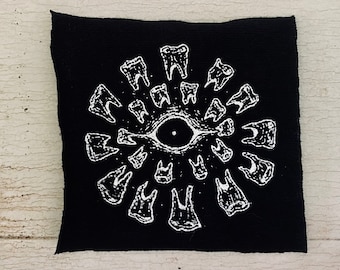 Teeth Patch, Print on Black Cotton Canvas, Occult Patch, Jaw Patch ...