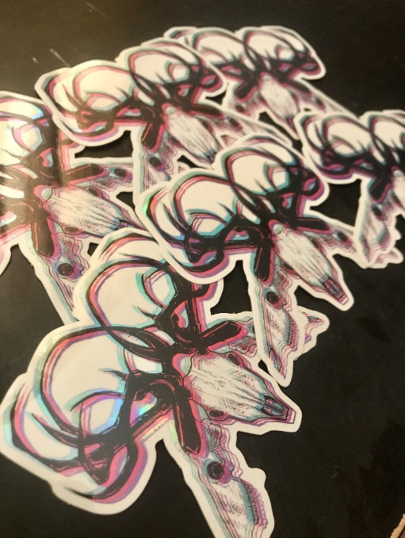 Three Headed Buck Holo/matte Sticker - Etsy
