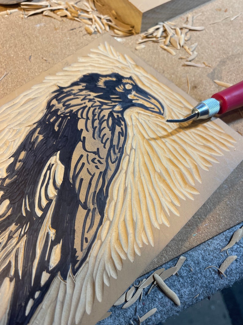 Raven Block Print 6x9 Image Area - Etsy