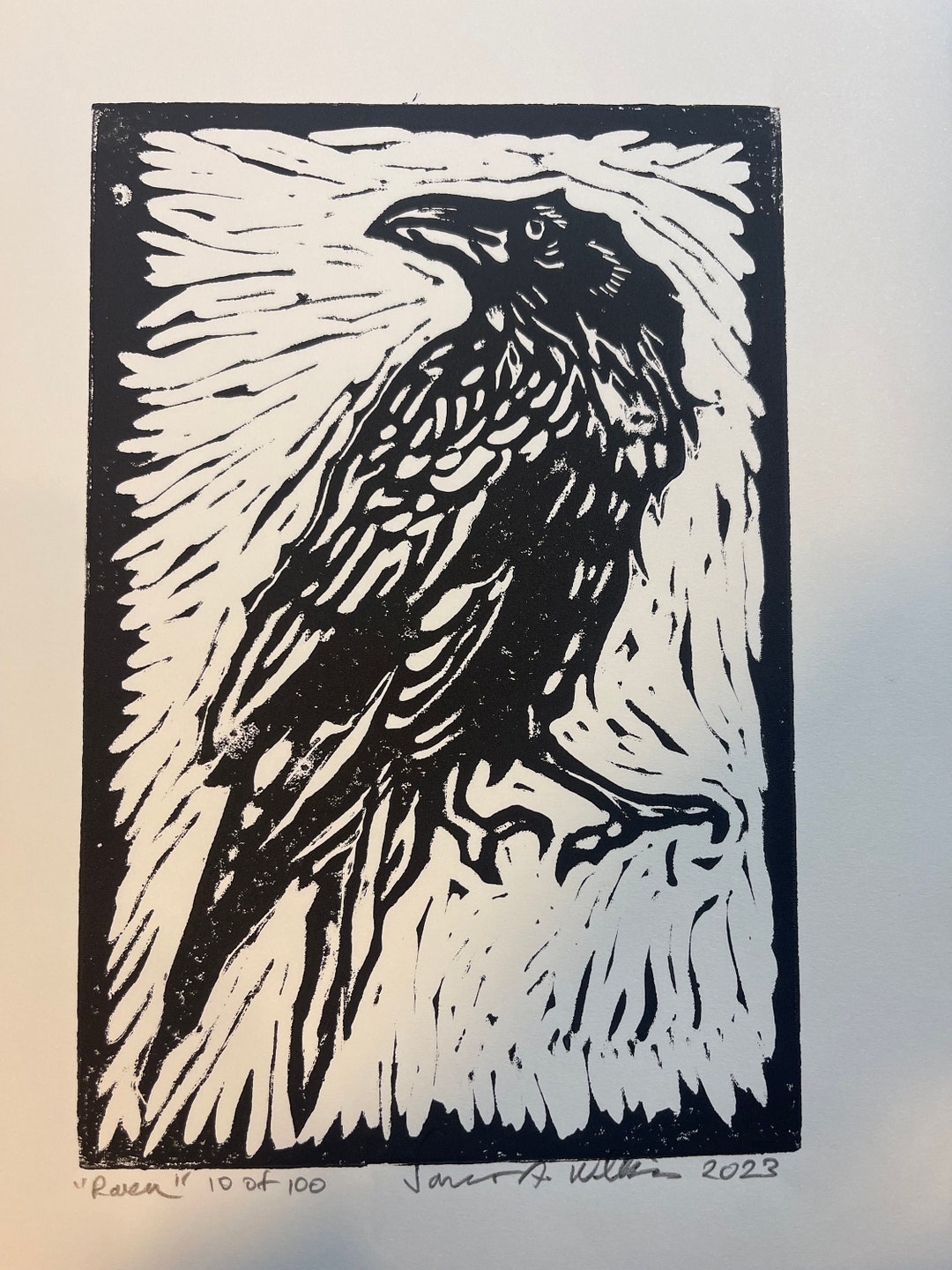 Raven Block Print 6x9 Image Area - Etsy