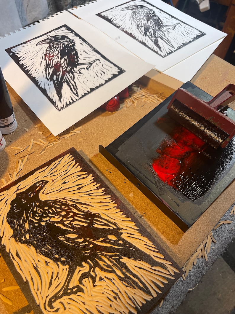 Raven Block Print 6x9 Image Area - Etsy