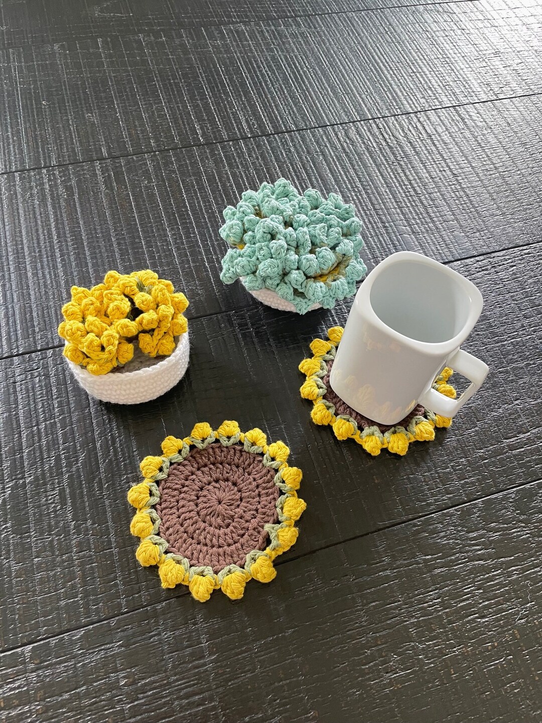Crochet Coaster Flower Pot | Crochet Flower Coaster | Crochet Tulip ...