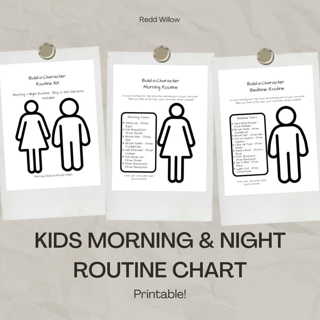 Build-a-character Routine Kit | Kids Morning & Night Chart |black and ...