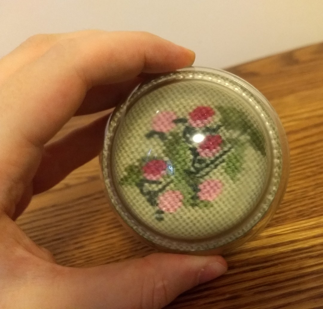Cross Stitch Pink Carnation Flowers in Magnified Dome Paperweight - Etsy