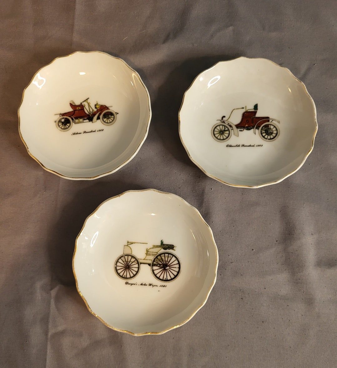 Vintage 4 1/4" Saucers Set of 3 With Antique Automobile Car Designs ...