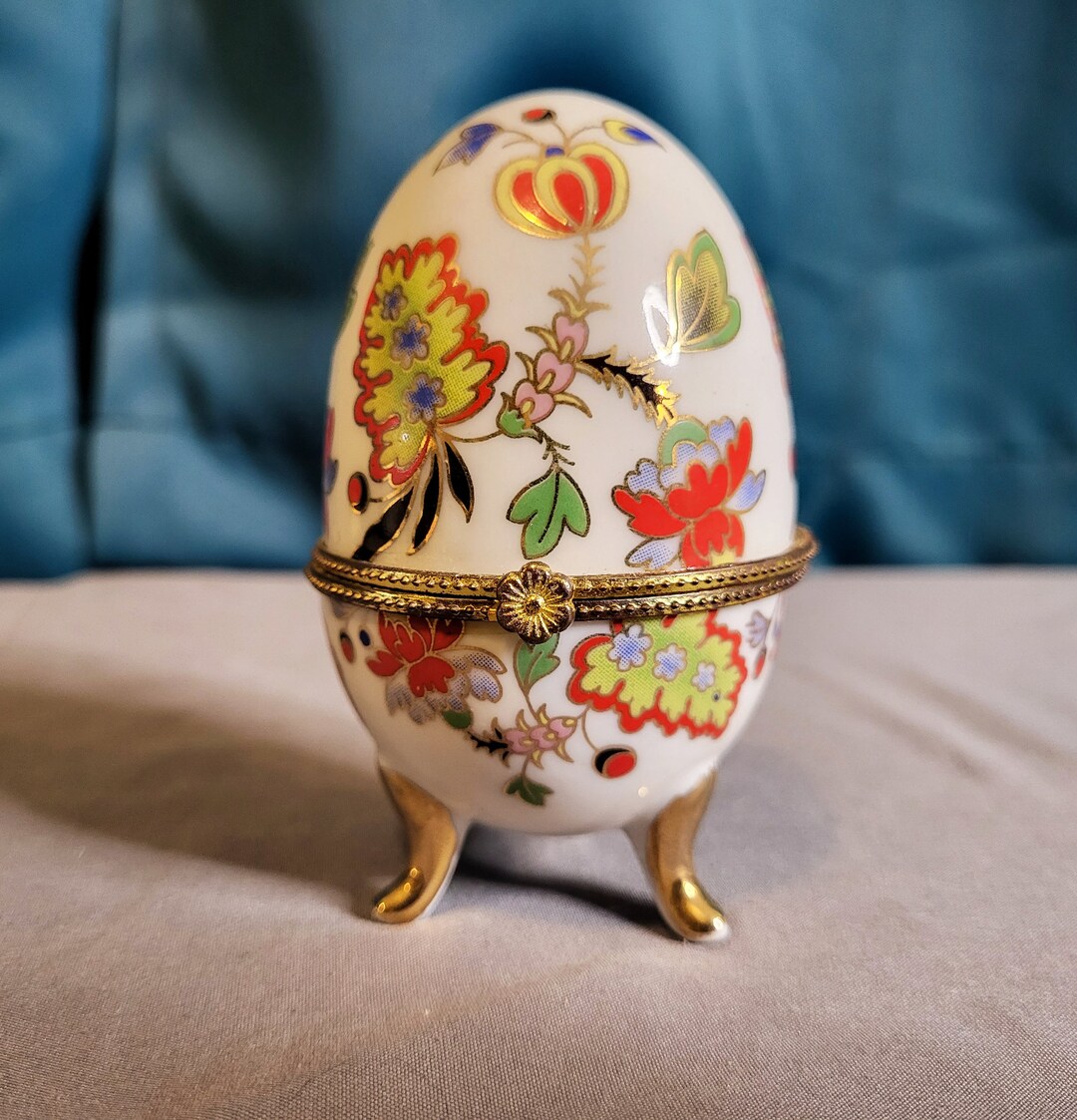 Faberge Egg Style Porcelain Trinket Box With Floral Design - Etsy
