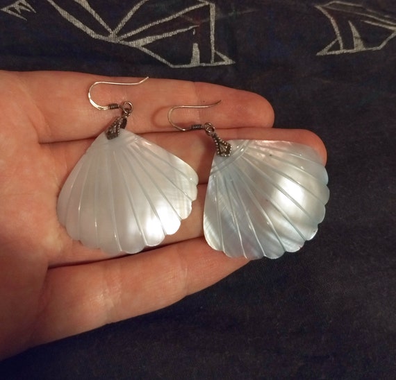 Light blue pearly shell earrings with sterling silver… - Gem