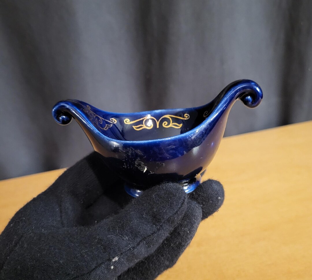 Vintage Cobalt Blue Soviet Salt Cellar Condiment Dish- Gold Trim, Boat ...
