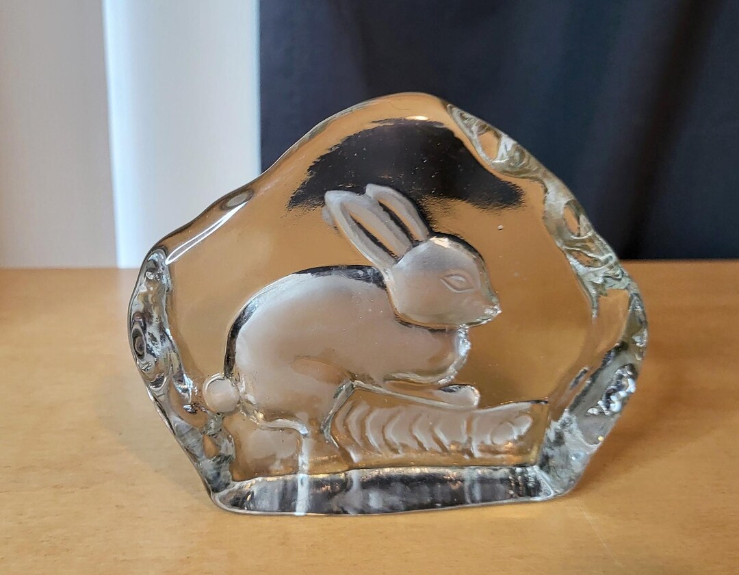 Clear Frosted Etched Greenbrier International Art Glass Rabbit ...