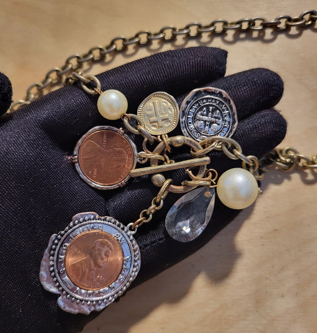 Mixed Metals Silver and Gold Tone Upcycled Chain Necklace With Coin ...