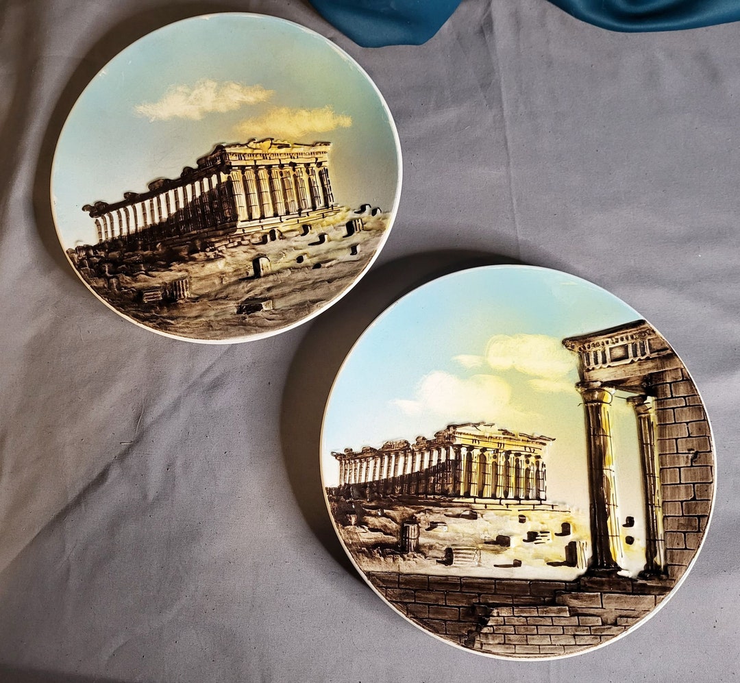 Souvenir Hand-painted Ceramic Greek Parthenon Collectible Plates Set of ...