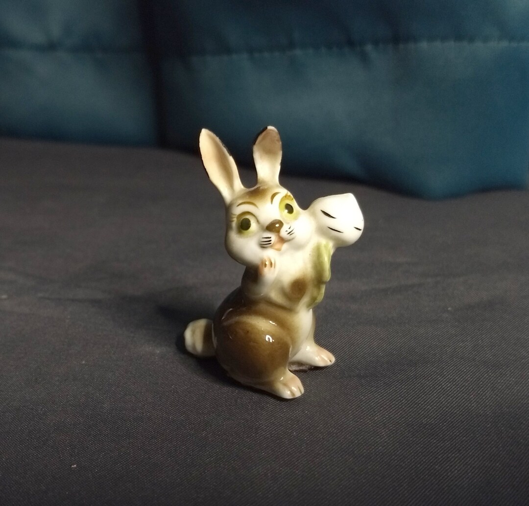 Tiny Porcelain Brown Rabbit With White Radish or Turnip Figurine, Cute ...