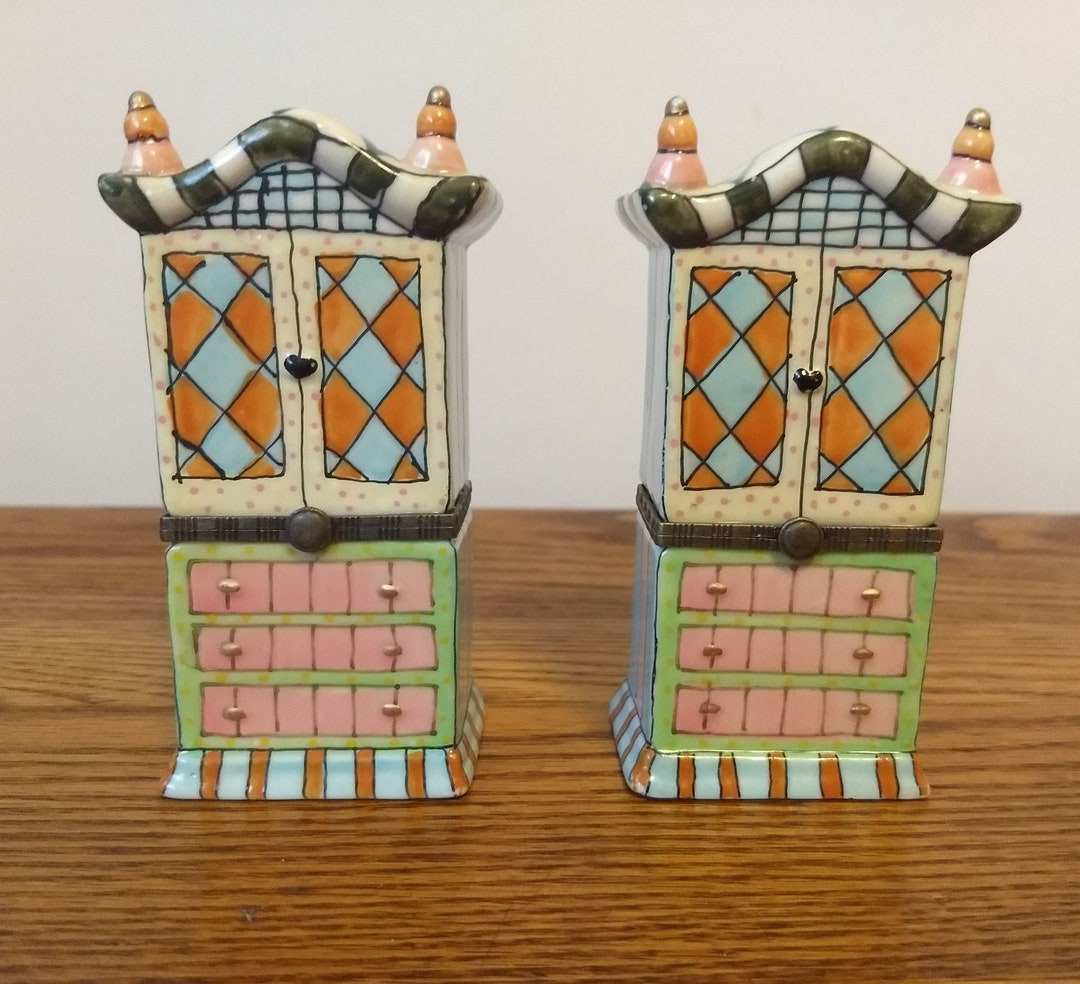 Set of 2 Hinged Porcelain Wardrobe or Dresser Trinket Boxes Vintage ...