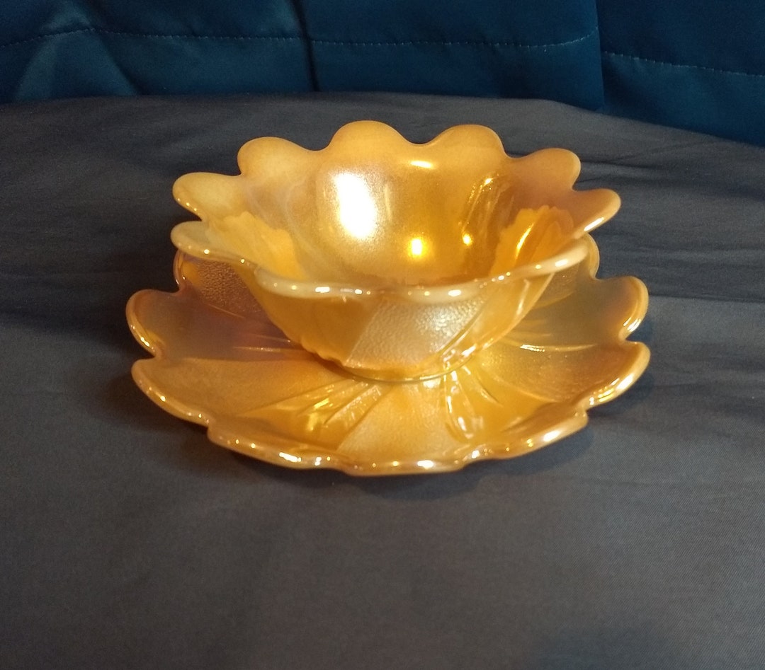 Fire King Orange Peach Lusterware Flower Petal Edged Dessert - Etsy