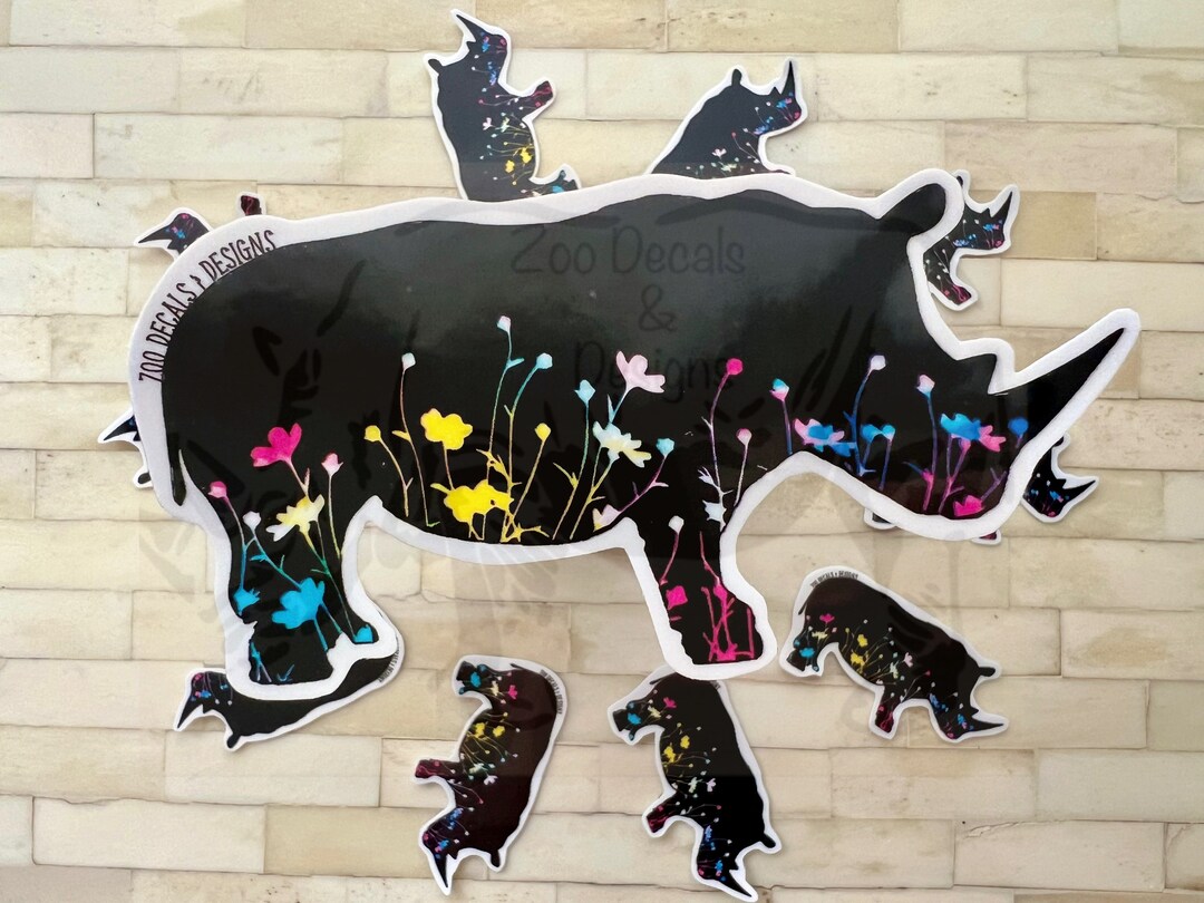 Rhino With Flowers - Stickers - Etsy