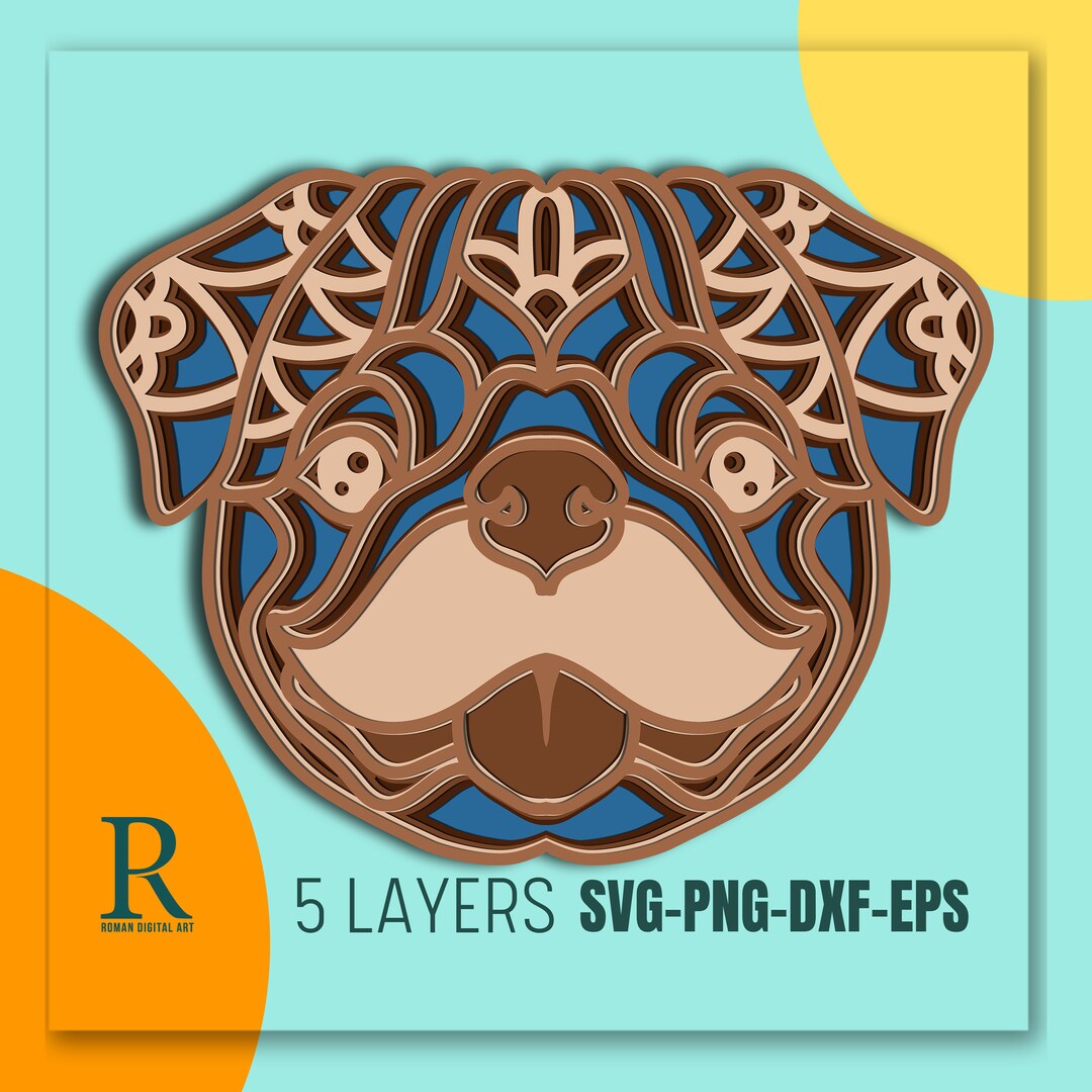 3D Pug Mandala SVG File, 3D Layered Pug, Zentangle Multilayer, Mandala ...