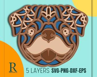 Pug SVG Layered Pug Dog Cutting File - Etsy UK