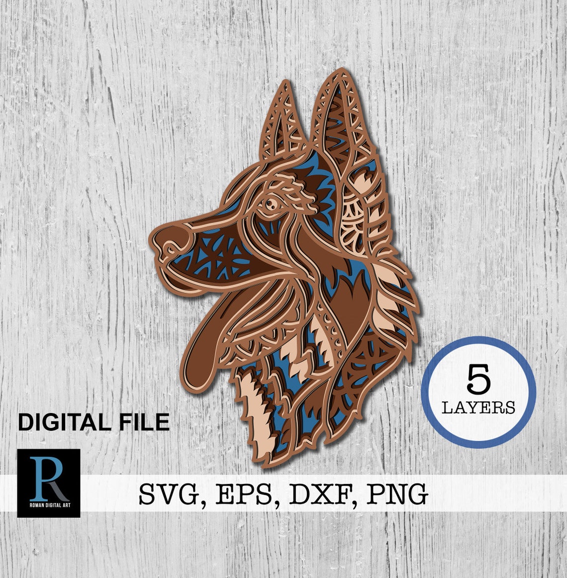 Multilayered German Shepherd SVG Mandala Zentangle German - Etsy