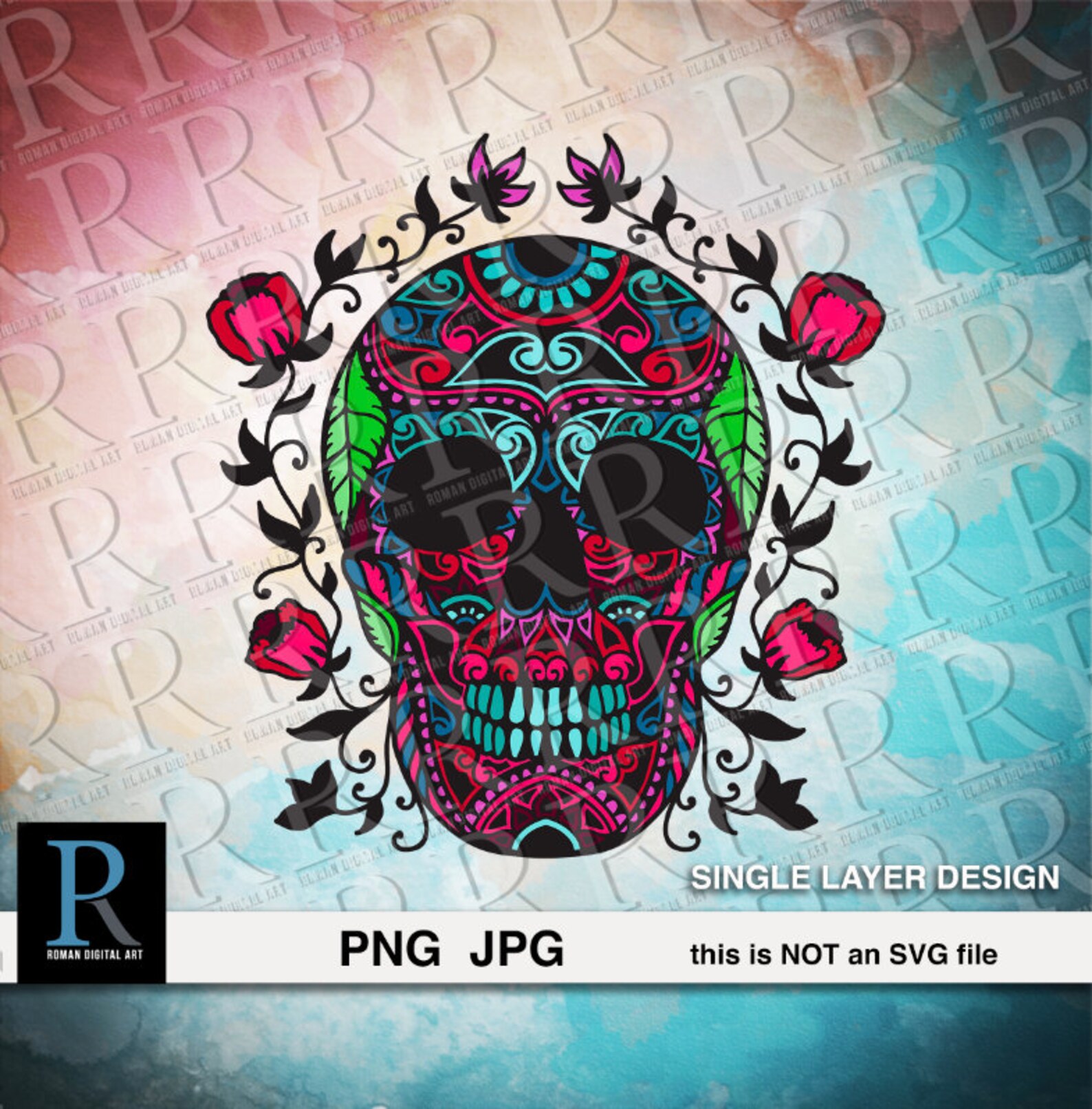 Colorful Skull PNG Skull Sublimation Design Mandala Skull | Etsy