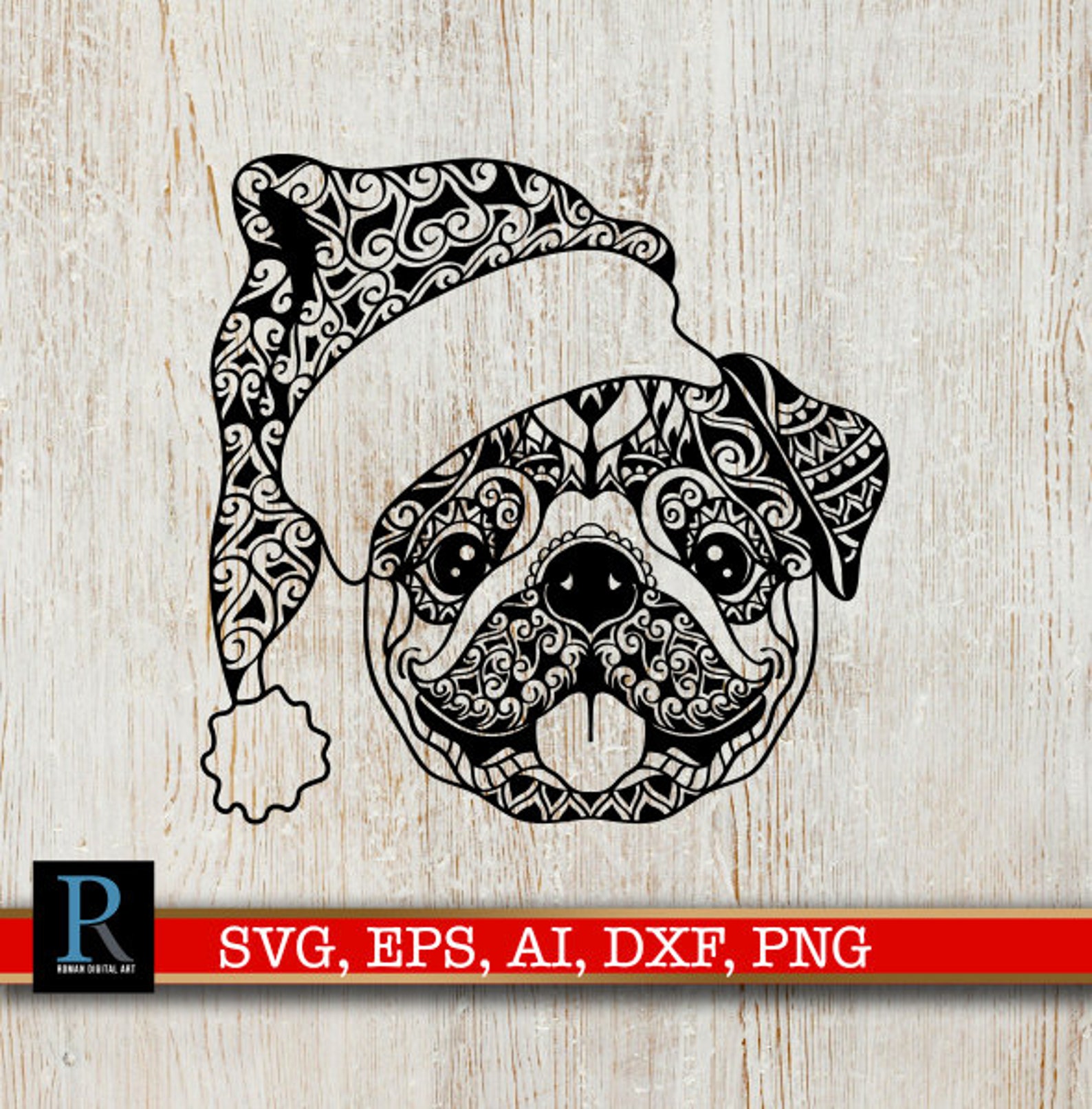 Zentangle Santa Pug SVG Mandala Christmas Pug SVG Pug SVG - Etsy México