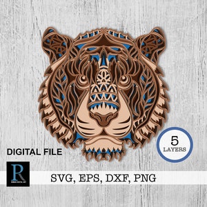 Tiger Multilayered SVG, Tiger Cut File, 3D Mandala, Tiger SVG File, CNC ...