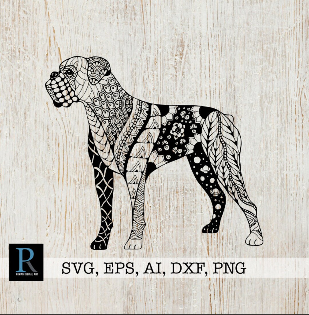 Mandala Boxer Dog SVG File for Vinyl Cutting Machines, Zentangle Boxer ...