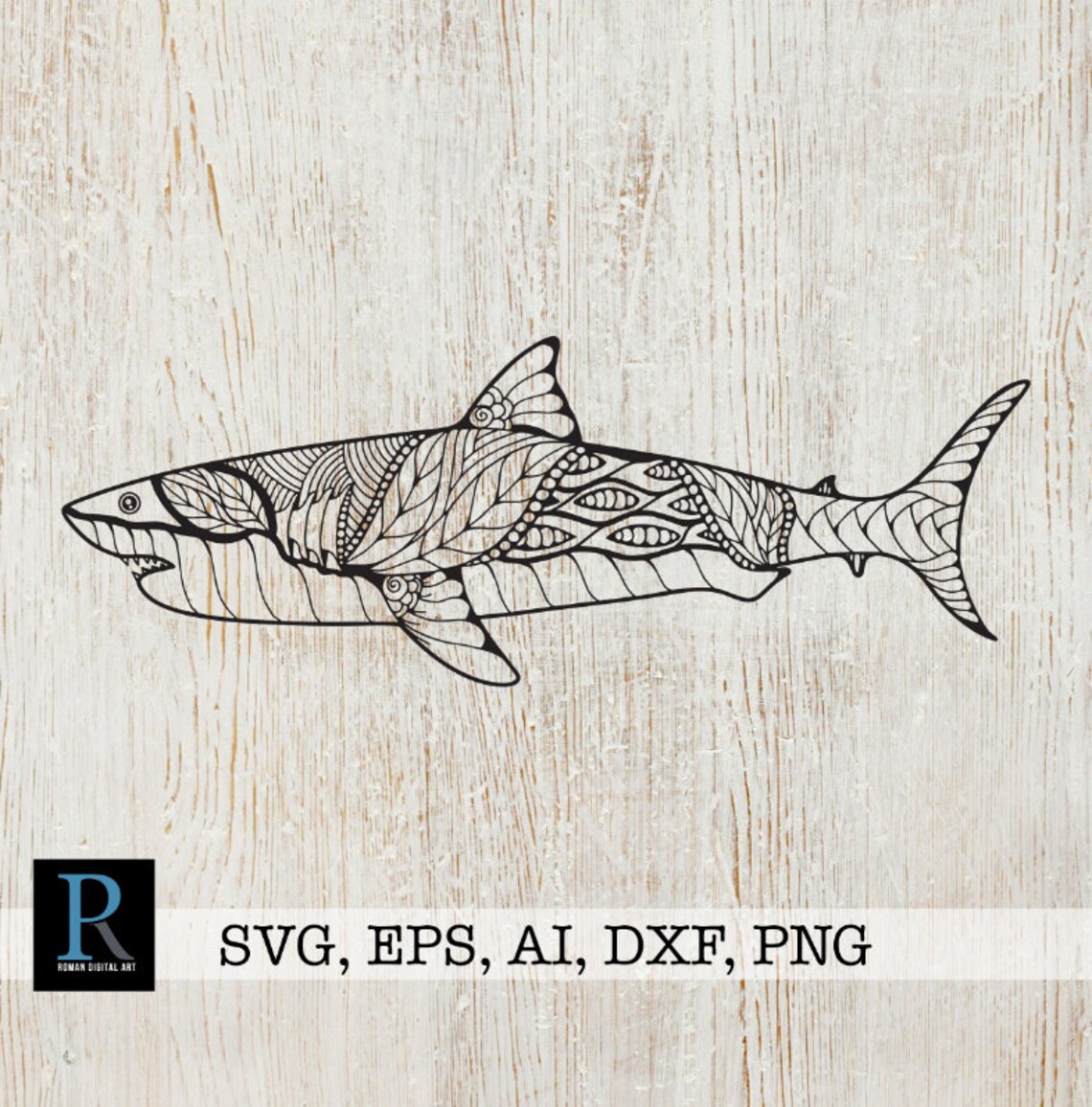 Zentangle Shark SVG Mandala Shark SVG | Etsy