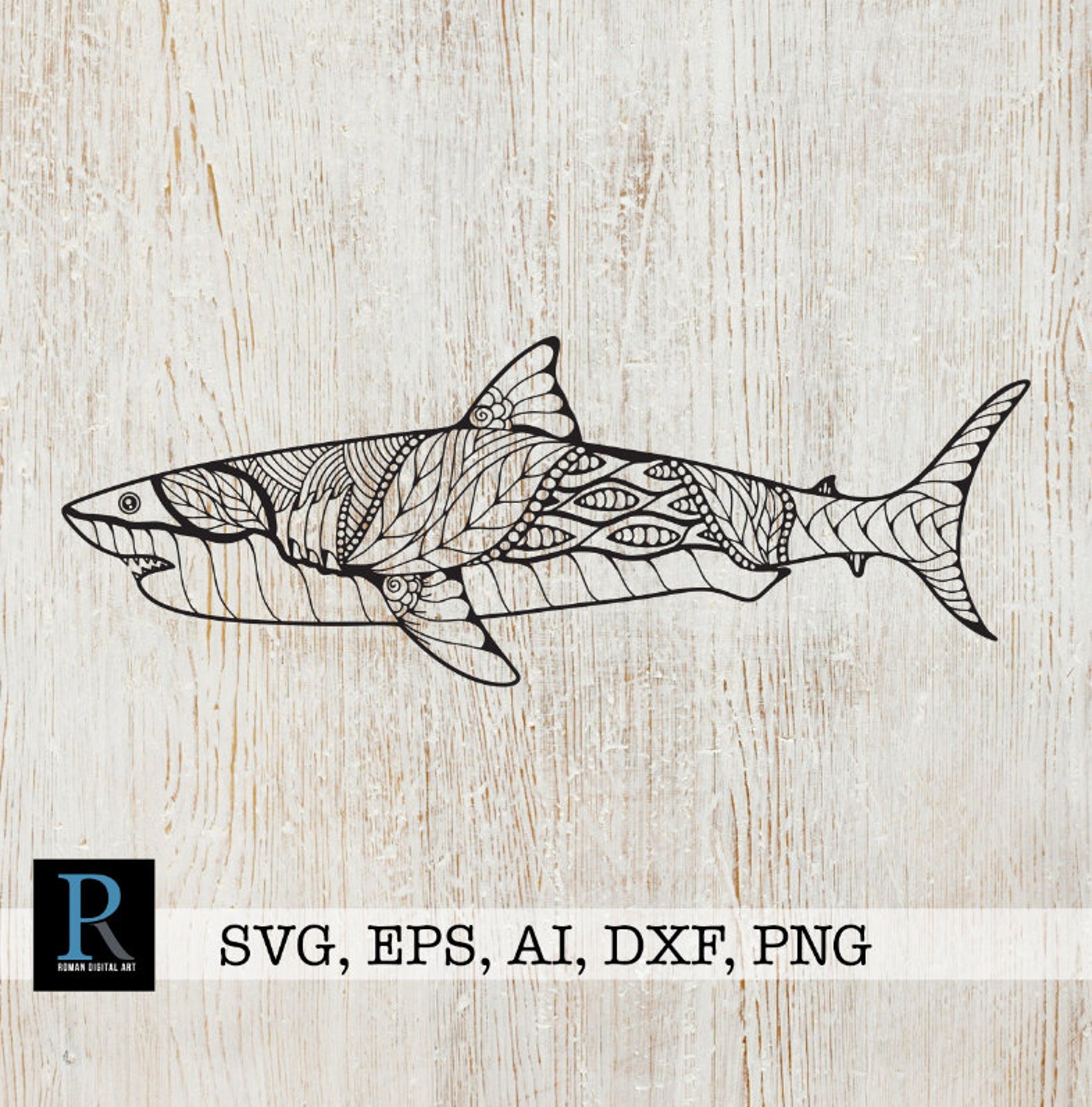 Zentangle Shark SVG Mandala Shark SVG Single Layered - Etsy