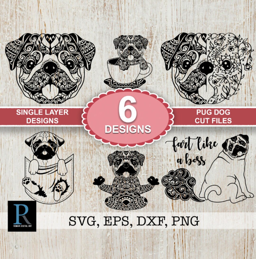 Pug SVG File, Bundle Pug Mandala Cut Files, Bundle Pug Cricut ...
