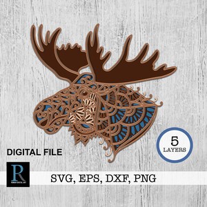 Moose Mandala SVG File, 3D Layered Moose, Zentangle Moose Multilayer ...