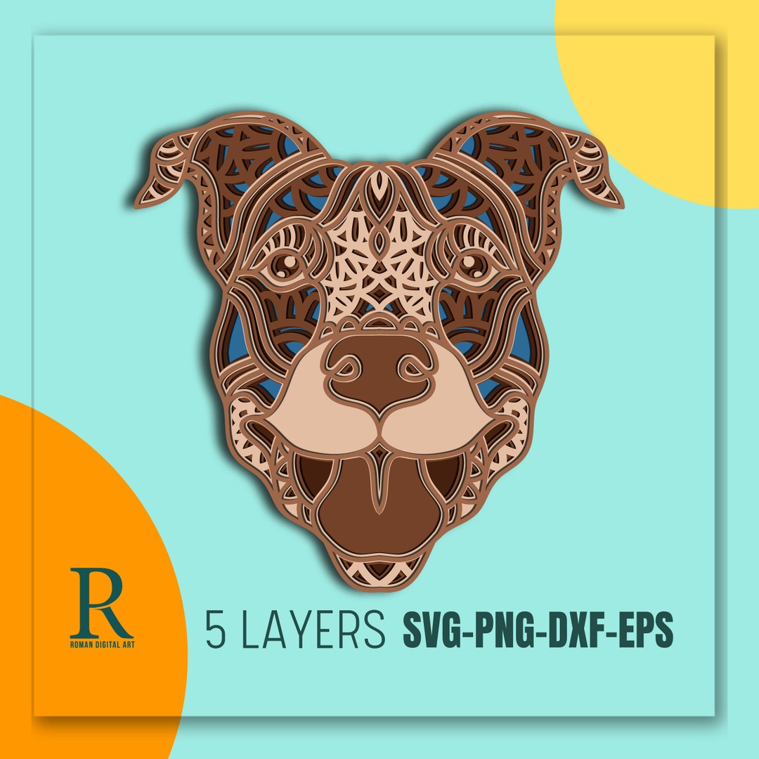 Pitbull Mandala SVG File, 3D Layered Pitbull, Zentangle Multilayer ...