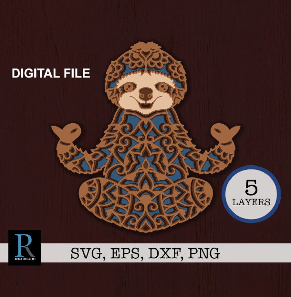 Multilayer Sloth Yoga SVG Multilayered Svg Mandala Sloth 3D - Etsy