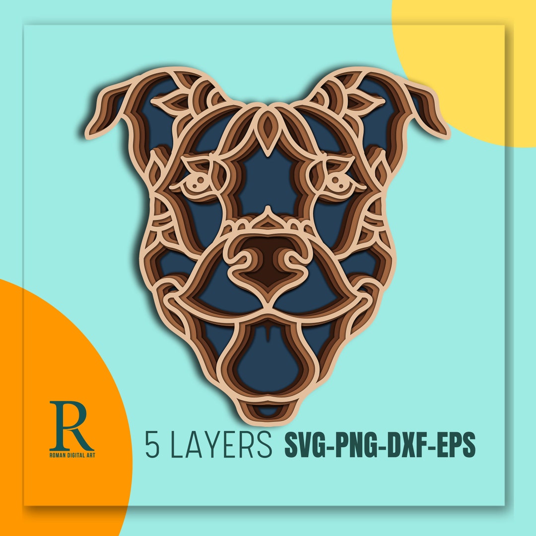 3D Layered Pit Bull SVG: Zentangle Mandala (5 Layers) - Etsy
