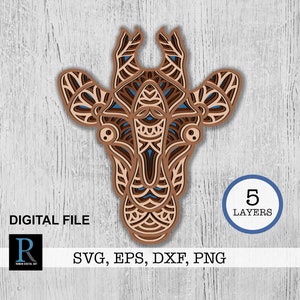 Giraffe Multilayered SVG, Giraffe Cut File, 3D Mandala, Animal SVG File ...