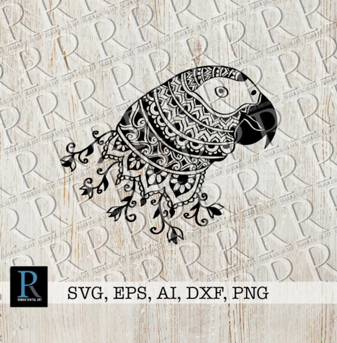 Zentangle Grey Parrot SVG File, Mandala Parrot SVG, Parrot Cricut SVG ...