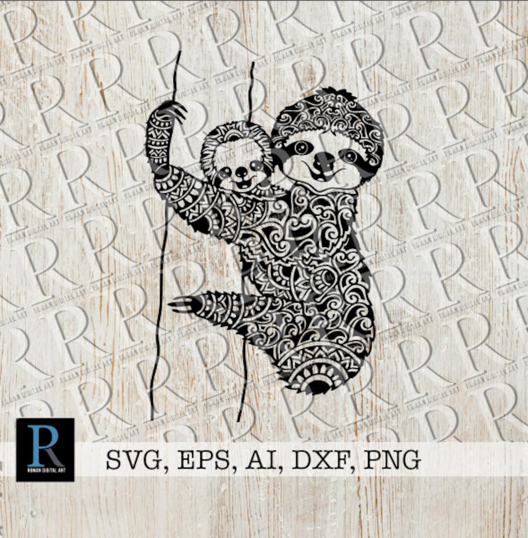 Zentangle Sloth SVG File, Mandala Sloth SVG, Sloth and Baby SVG, Baby ...