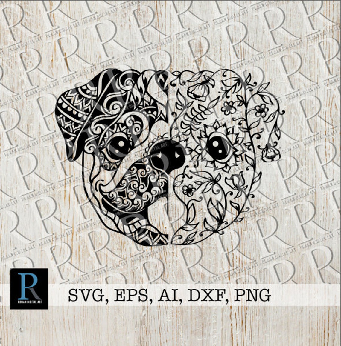 Mandala Pug SVG for T Shirts Zentangle Mops Dog for Cricut - Etsy