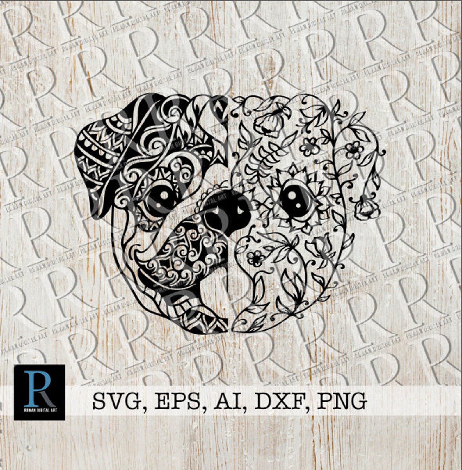 Mandala Pug SVG for T Shirts Zentangle Mops Dog for Cricut - Etsy