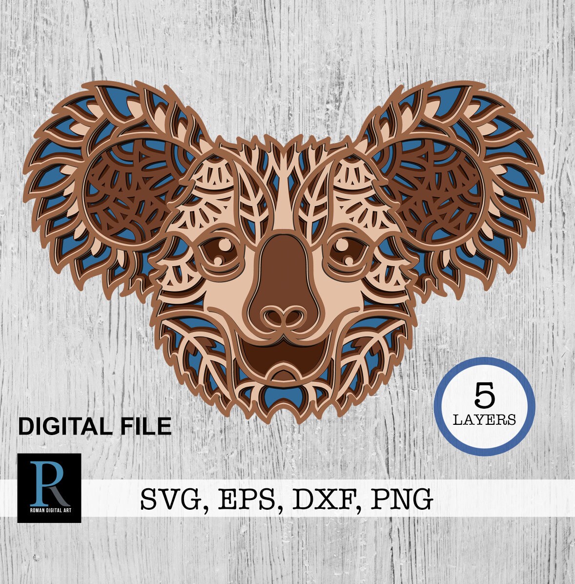 Koala Mandala SVG File 3D Layered Koala Zentangle - Etsy