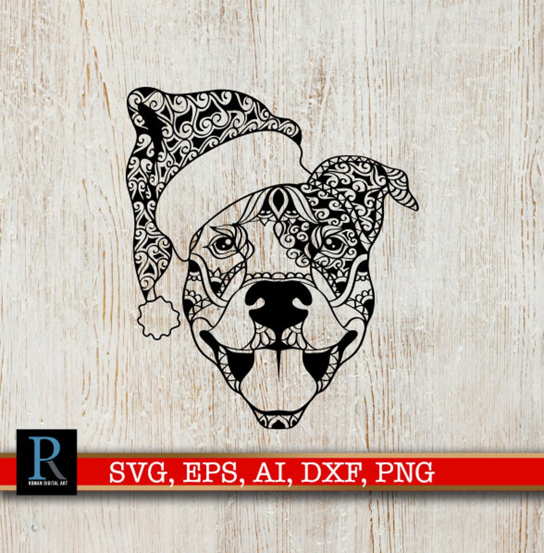 Pit Bull Mandala SVG Christmas Santa Claus Animal, Pitbull for Cricut ...