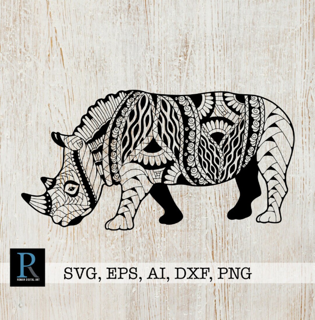 Zentangle Rhino SVG, Mandala Rhino, Single Layered Cut File - Etsy