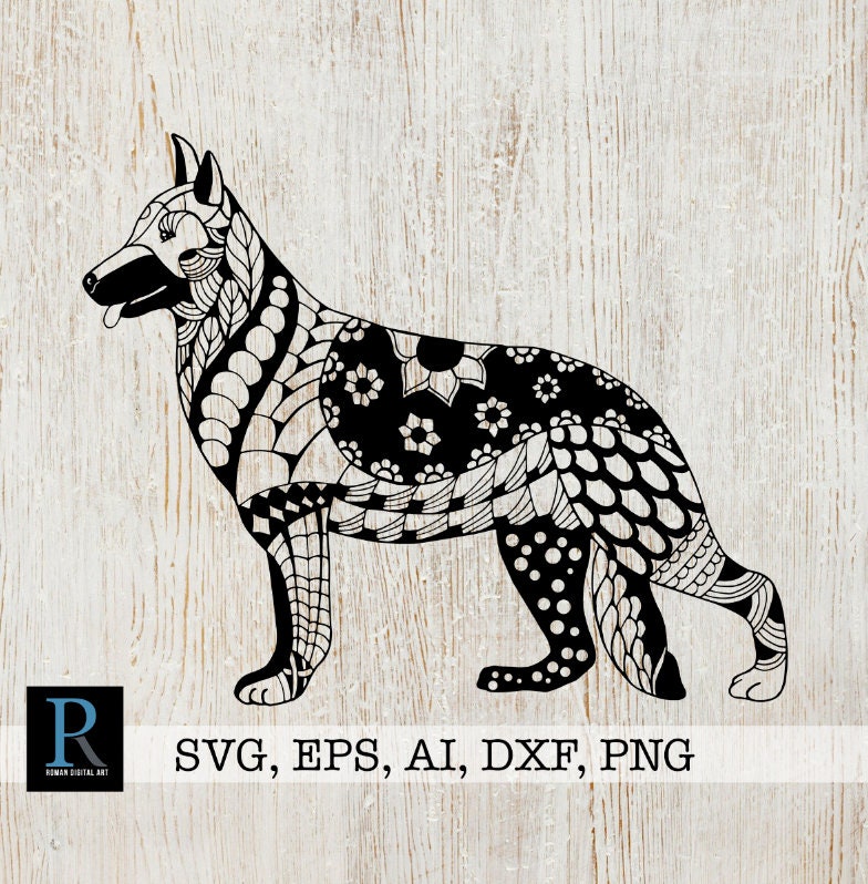 Zentangle German Shepherd SVG Single Layered - Etsy