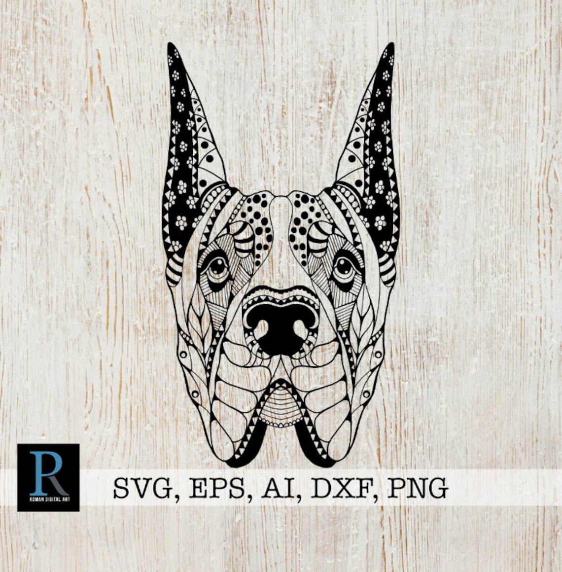 Great Dane Zentangle SVG, Single Layered Cut File - Etsy