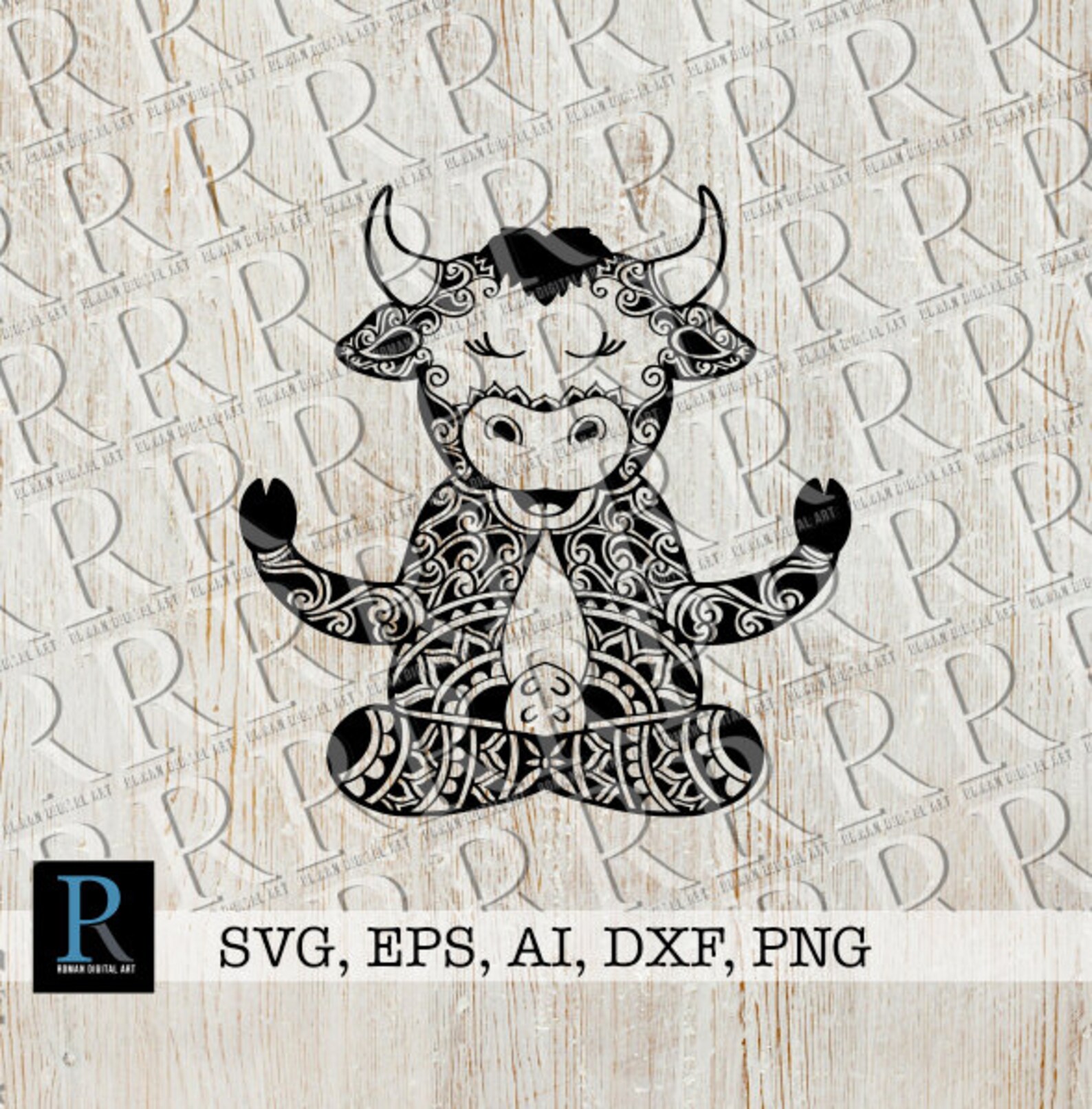 Zentangle Yoga Cow SVG File Mandala Meditating Cow Single | Etsy