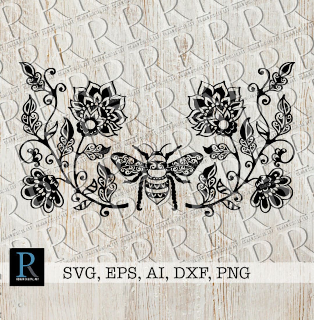 Zentangle Honey Bee SVG, Mandala Flower Honey Bee SVG, Mandala Clipart ...