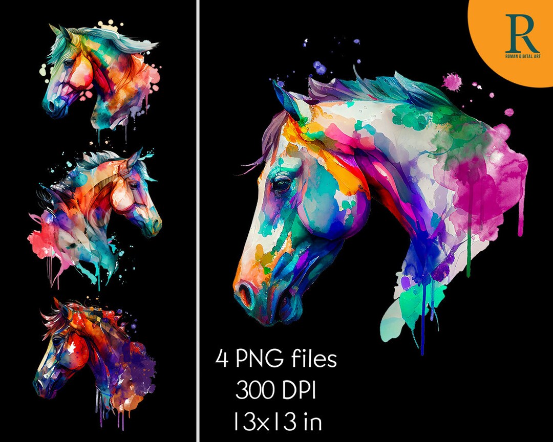 Watercolor Horse PNG, Horse Sublimation, Sublimation Graphics, Colorful ...