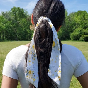 Long Tail Scarf | Floral Hair Scarf | Head Scarf | Chiffon Scarf | Bun ...