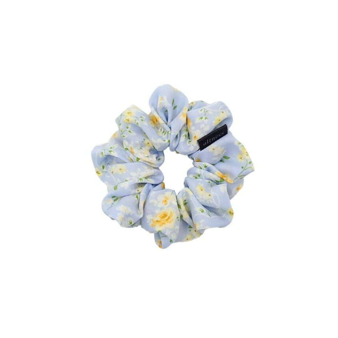 Light Blue Floral Mini Scrunchie, Satin Scrunchie, Hair Tie, Hair Bun ...