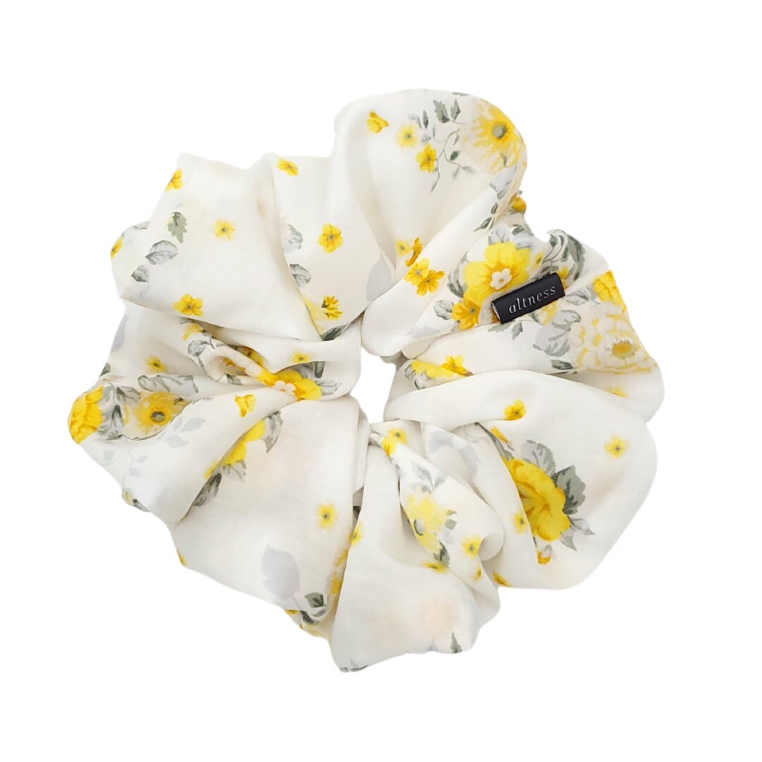 Yellow Floral Oversized Scrunchie, Jumbo Scrunchie, Hair Scrunchie ...