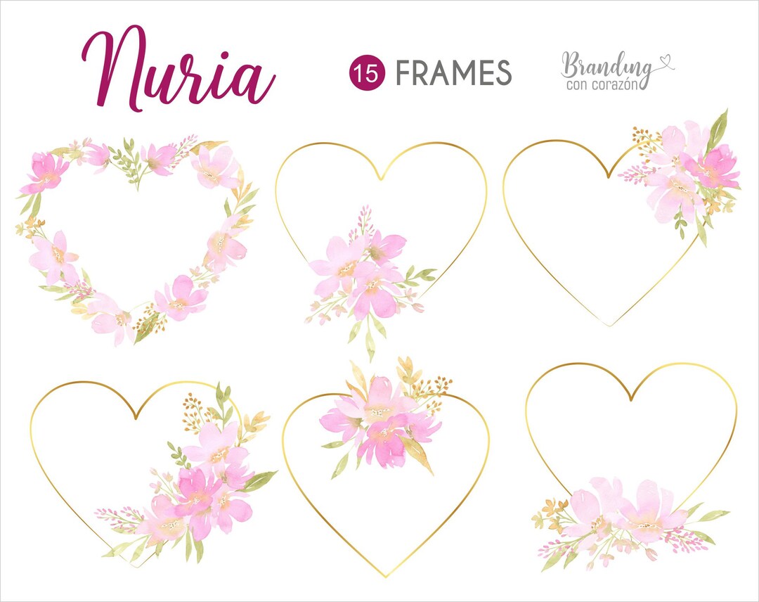 Heart Frames Valentine's Flowers Watercolor. Clip Art Png, Pink and ...